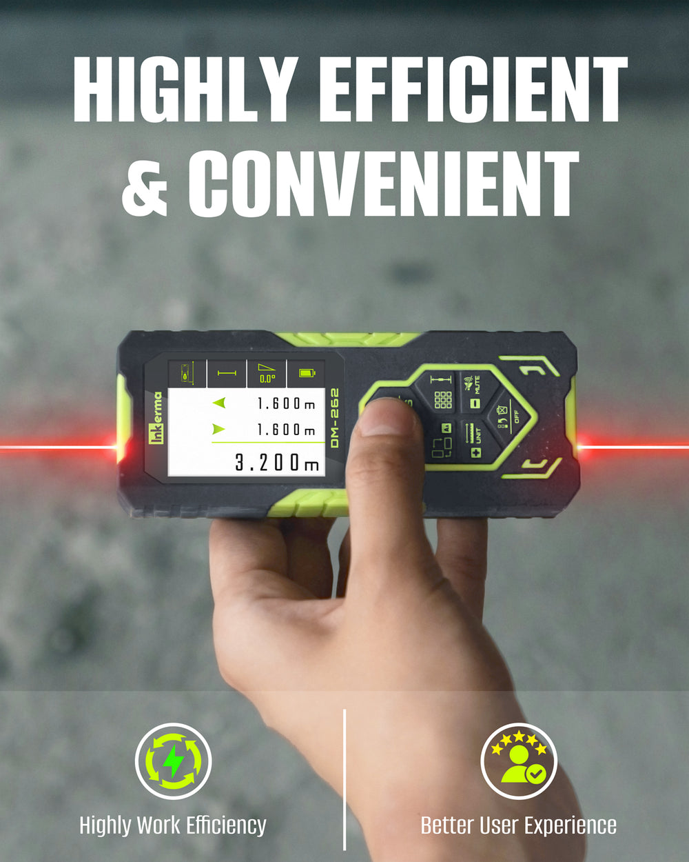 Inkerma Bilateral Laser Distance Meter DM-262 (262ft/ 80m） | inkermatools