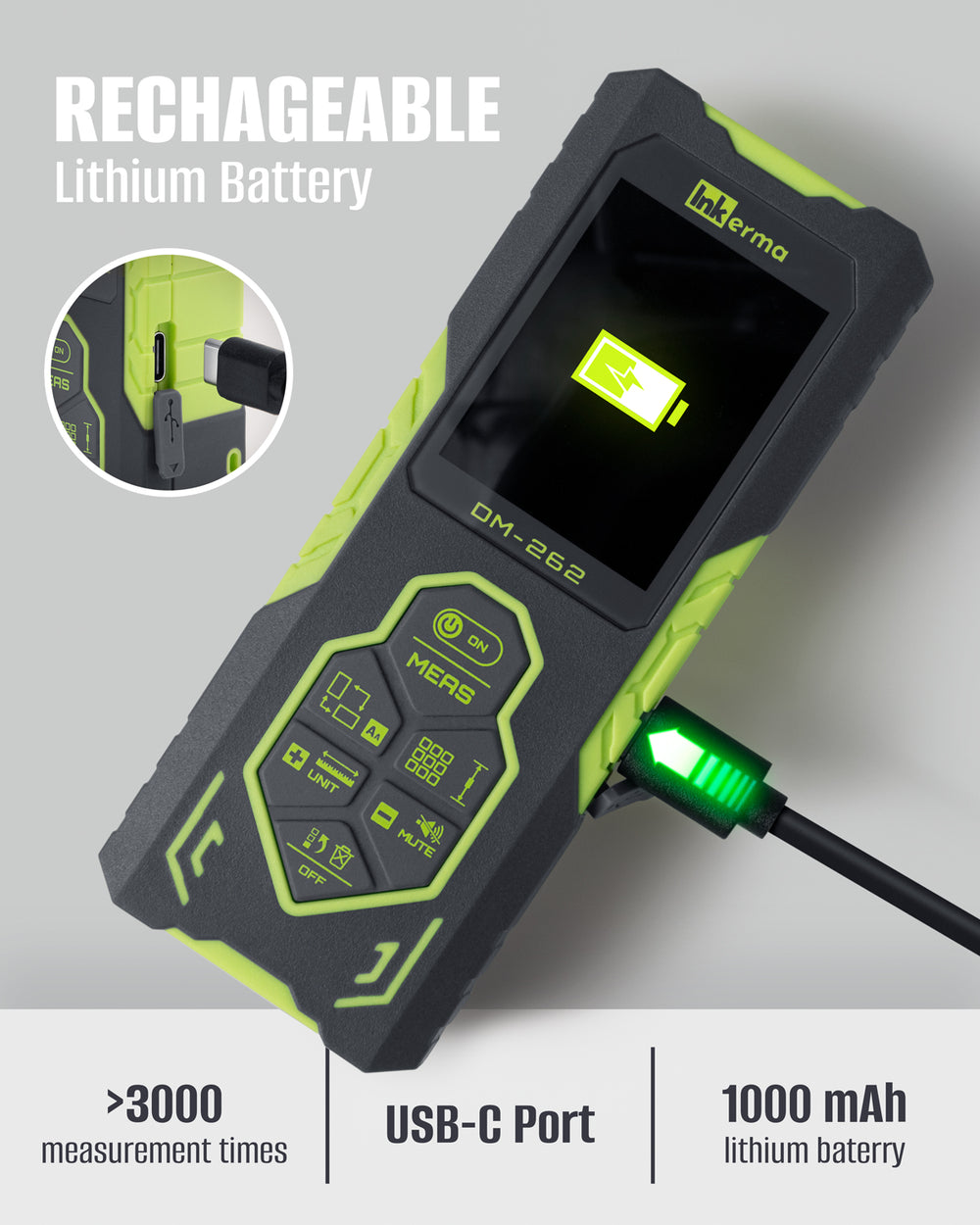 Inkerma Bilateral Laser Distance Meter DM-262 (262ft/ 80m） | inkermatools